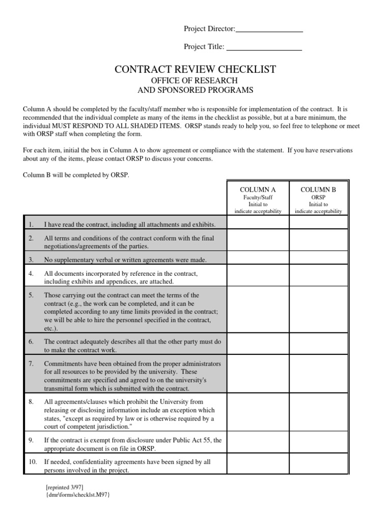 Contract Review Checklist | PDF | Indemnity | Civil Law (Legal System)