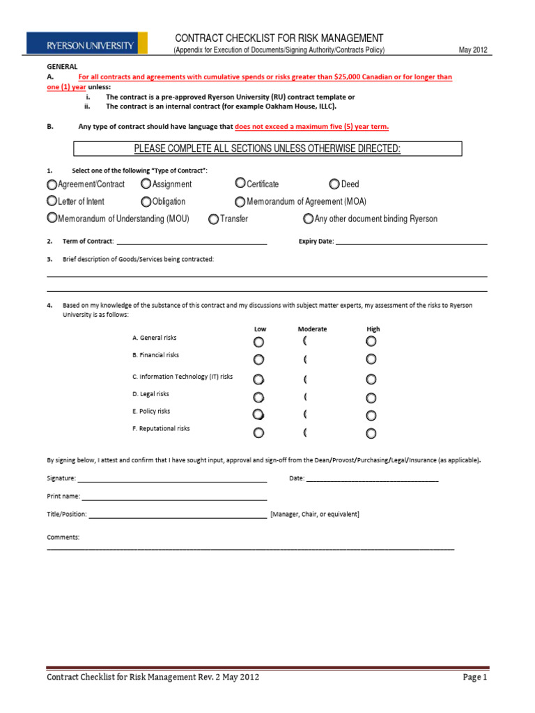 Contract Checklist For Risk Management | PDF | Indemnity | Insurance