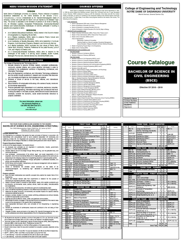 BSCE Course Catalog 2018 revisedJUly2019 | PDF | Engineering | Bachelor ...