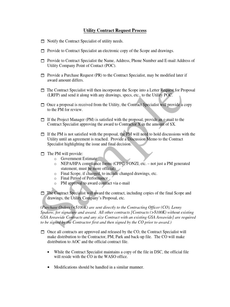 Utility Contract Request Checklist | PDF