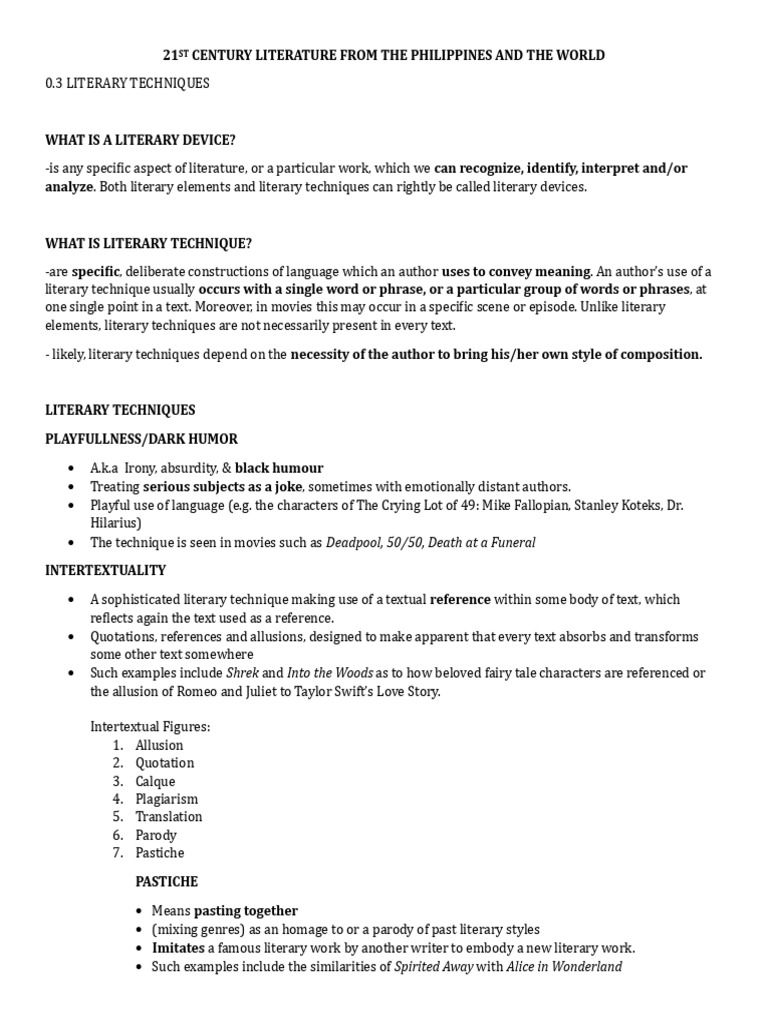 0.3 Literary Techniques Notes | PDF | Intertextuality | Reality