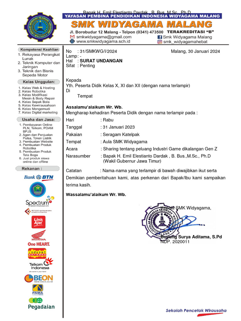 Surat Pem Workshop 31 Jan 2024 | PDF