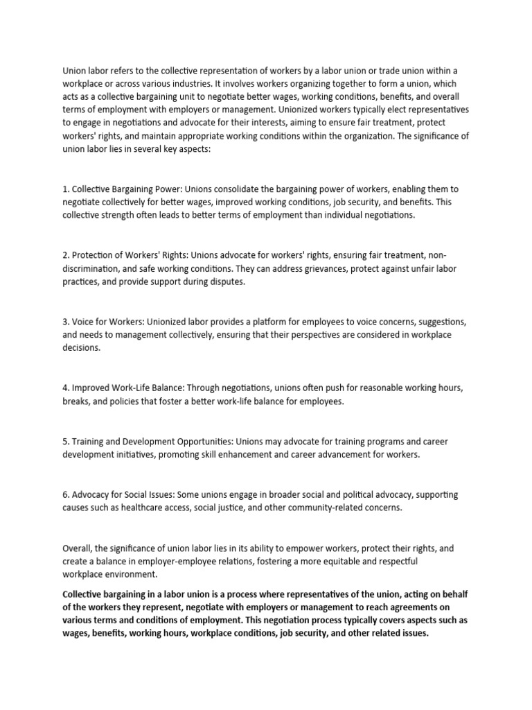 Union Labor Refers To The Collective Representation of Workers by A ...