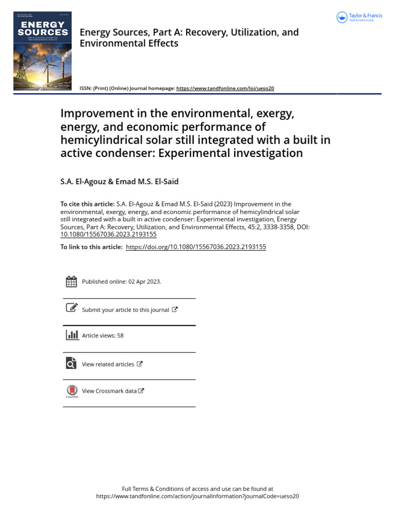 Improvement in The Environmental Exergy Energy and Economic Performance ...