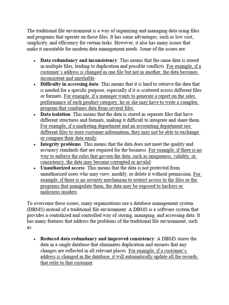 The Traditional File Environment Is A Way of Organizing and Managing Data Using Files and ...