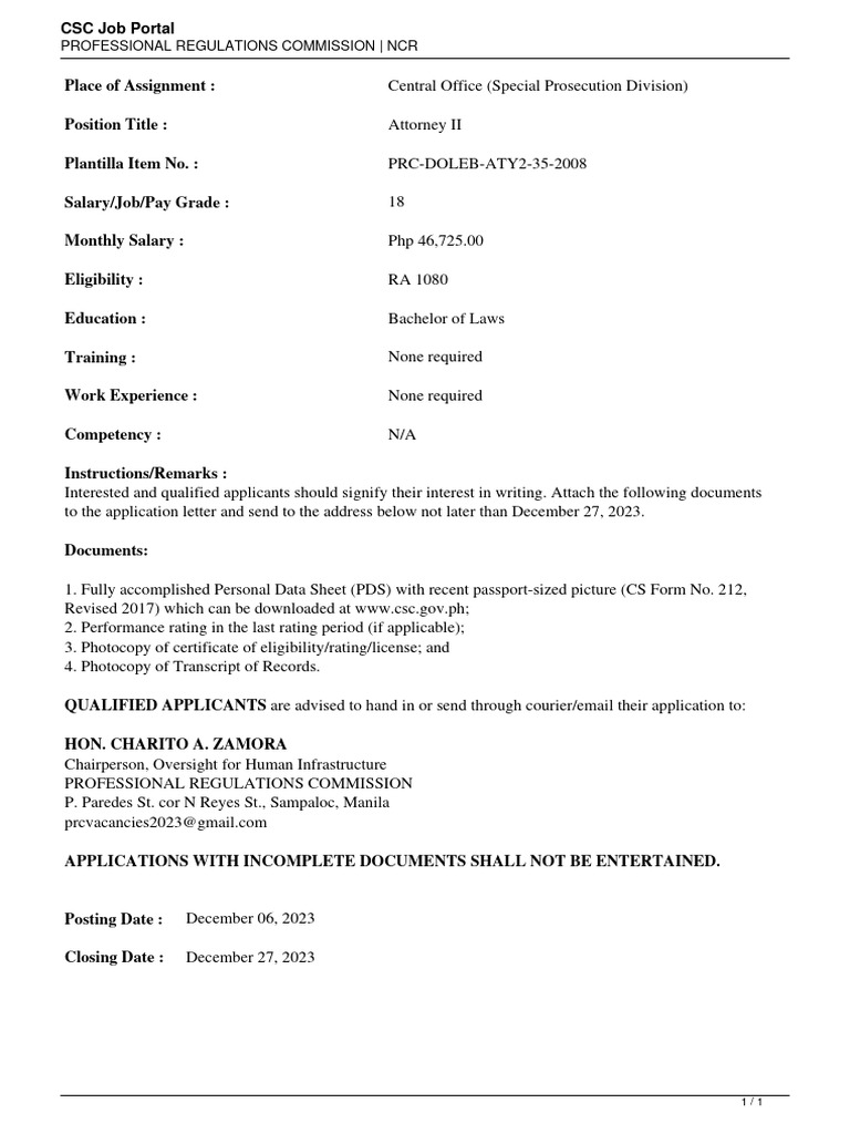 Attorney II Position and Salary Details | PDF | Justice | Crime & Violence
