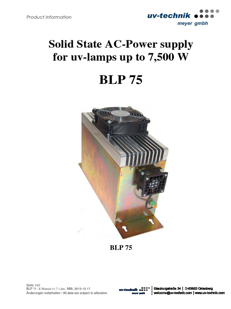 BLP 75 E Manual | PDF | Power Supply | Mains Electricity