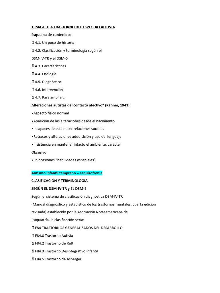 TEMA 4 transtornos del desarrollo | PDF | Espectro autista | Trastornos profundos del desarrollo