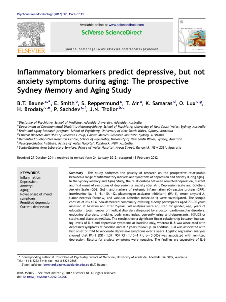 Inflammatory Biomarkers Predict Depressi | PDF | Inflammation | Major ...