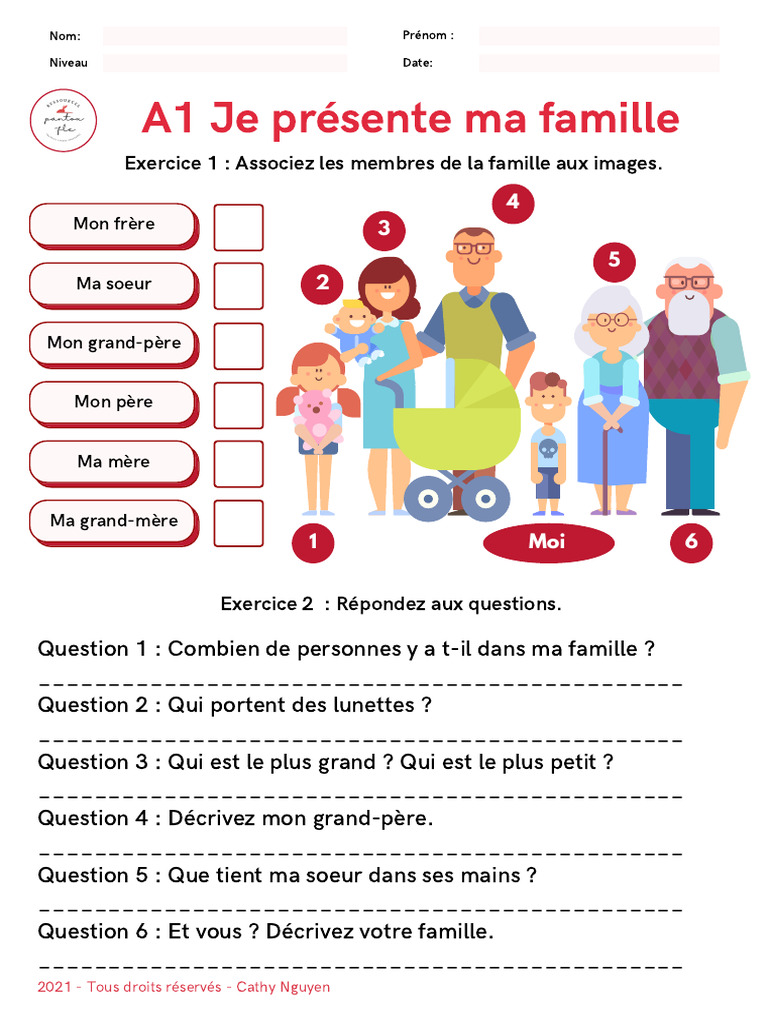 Exercices FLE sur la famille A1 | PDF | Arts du langage et discipline ...