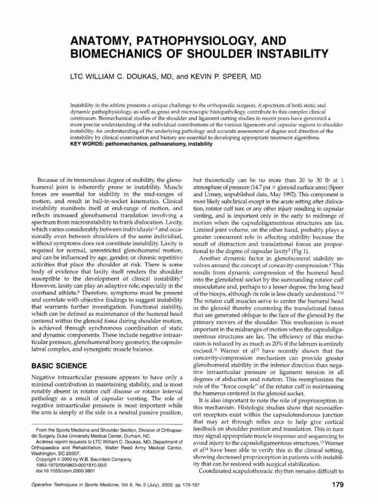 Anatomy, Pathophysiology, Andbiomechanics of Shoulder Instability | PDF ...