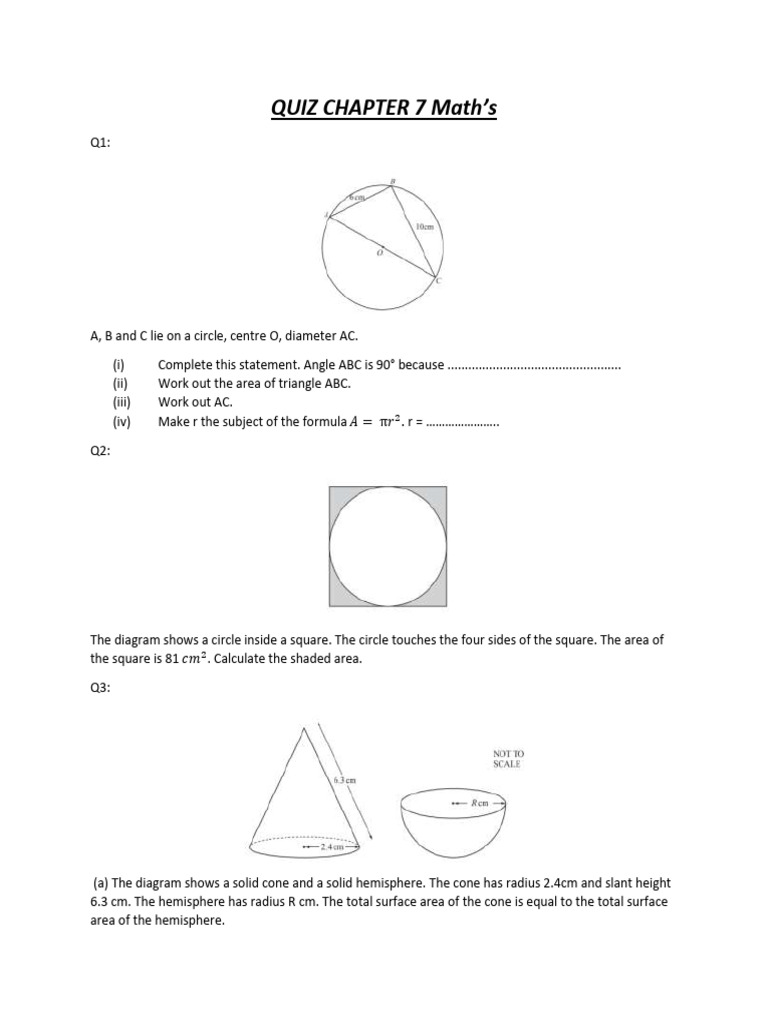QUIZ CHAPTER 7 Math | PDF