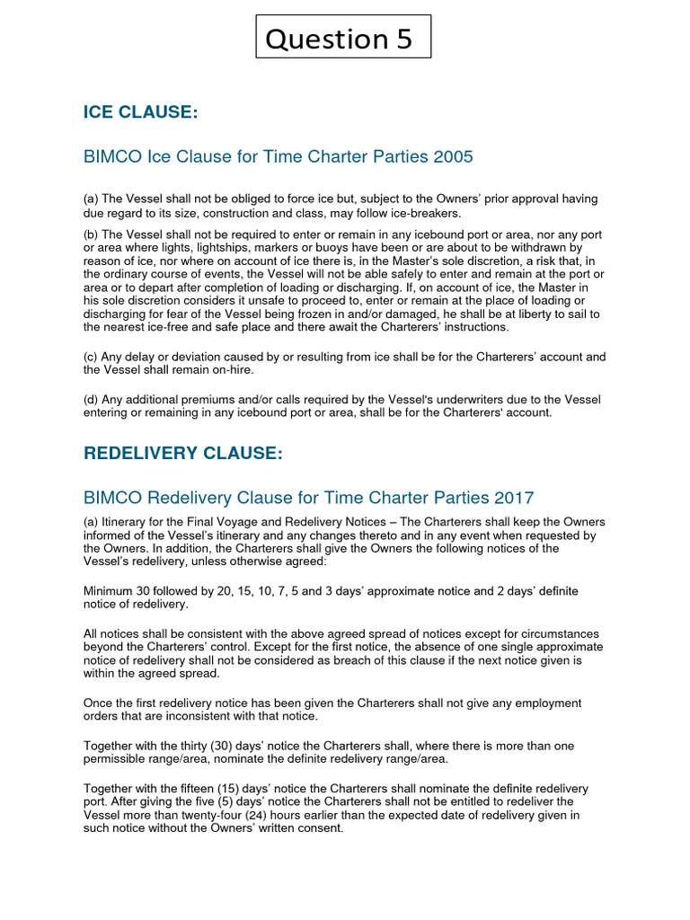 Question 5 - ICE, REDELIVERY Clauses | PDF | Civil Law (Legal System ...