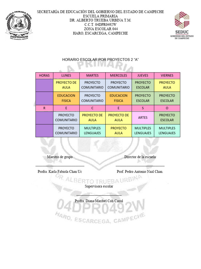 Horario Escolar Por Proyectos 2a | PDF | Estudios de idiomas ...