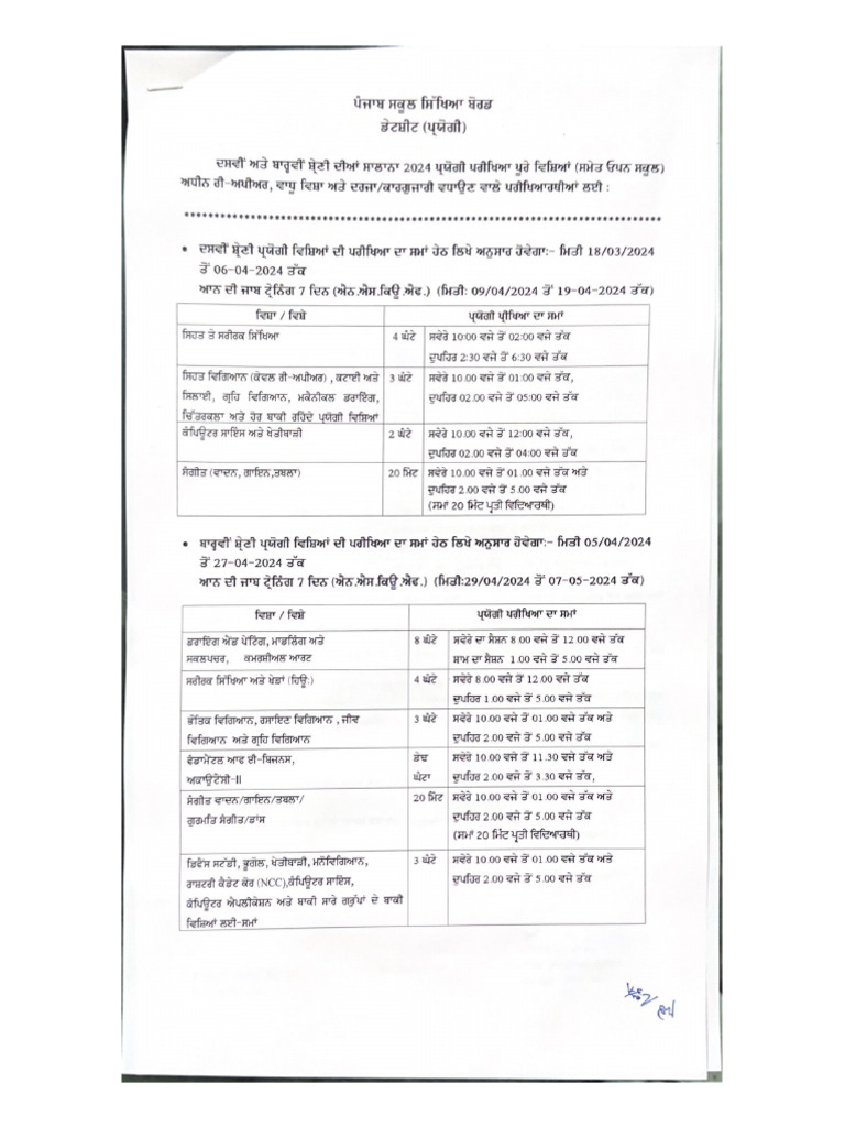 Practical Date Sheet | Pdf