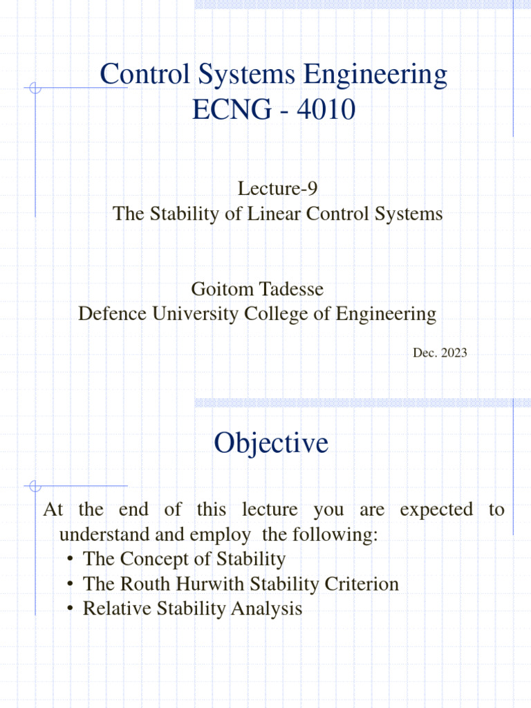 ECNG-4010 Lecture 09 | PDF | Stability Theory | Control Theory