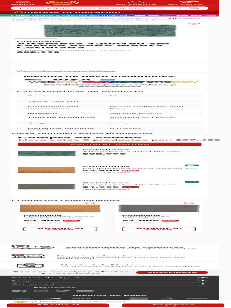 Alfombra 120x180 CM Serene Econo Menta Cotidiana Easy - CL | PDF