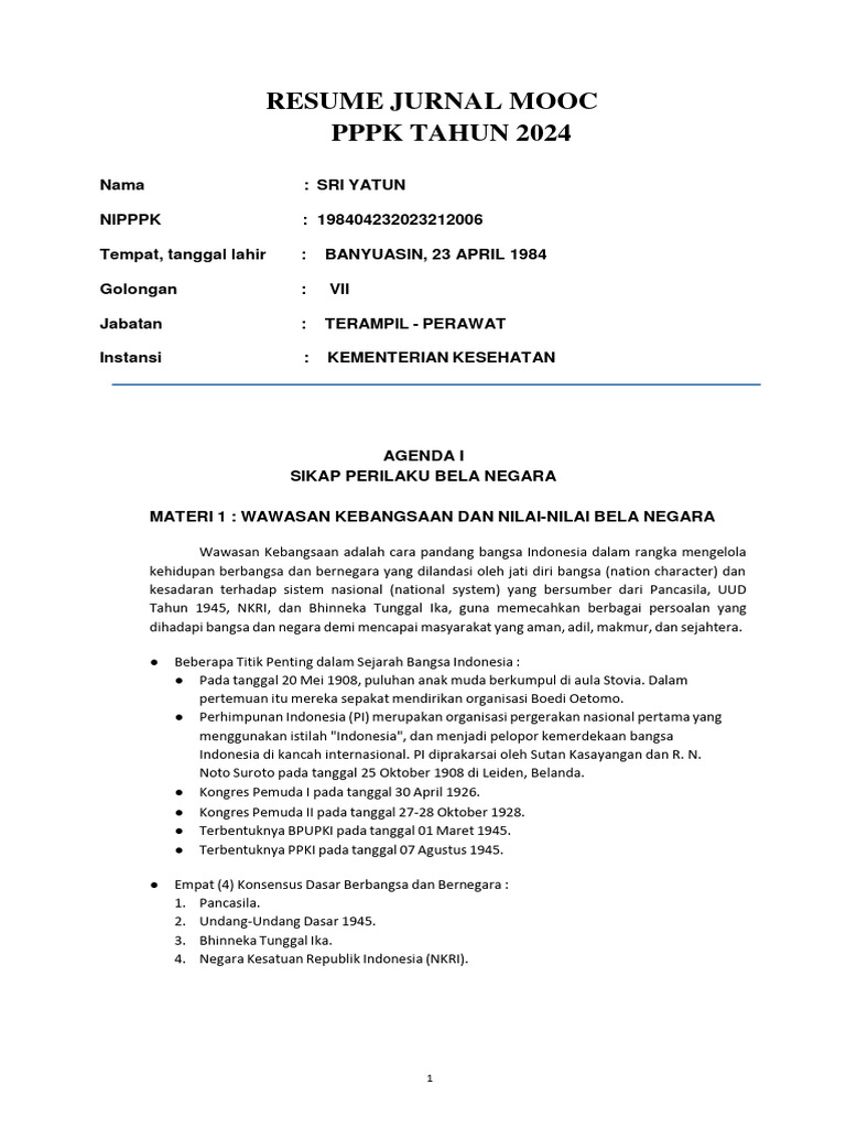 RESUME JURNAL MOOC PPPK TAHUN 2024 | PDF