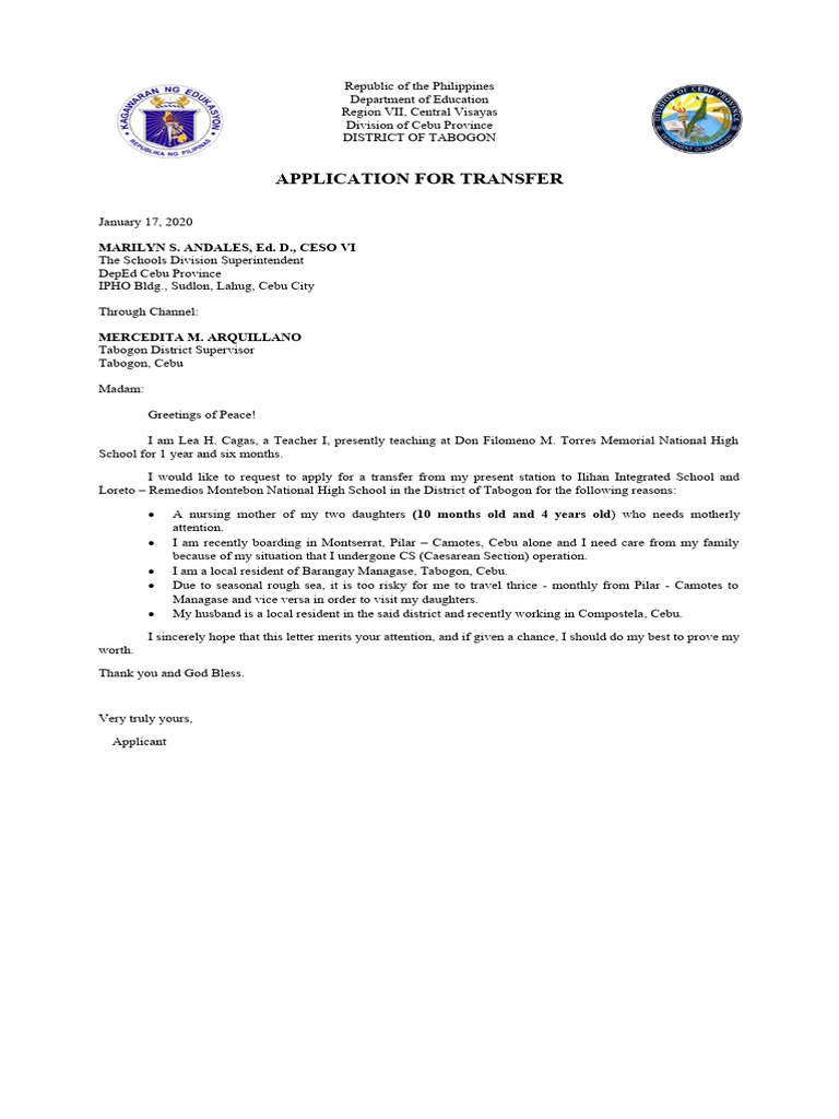 Letter For Transfer.. | PDF