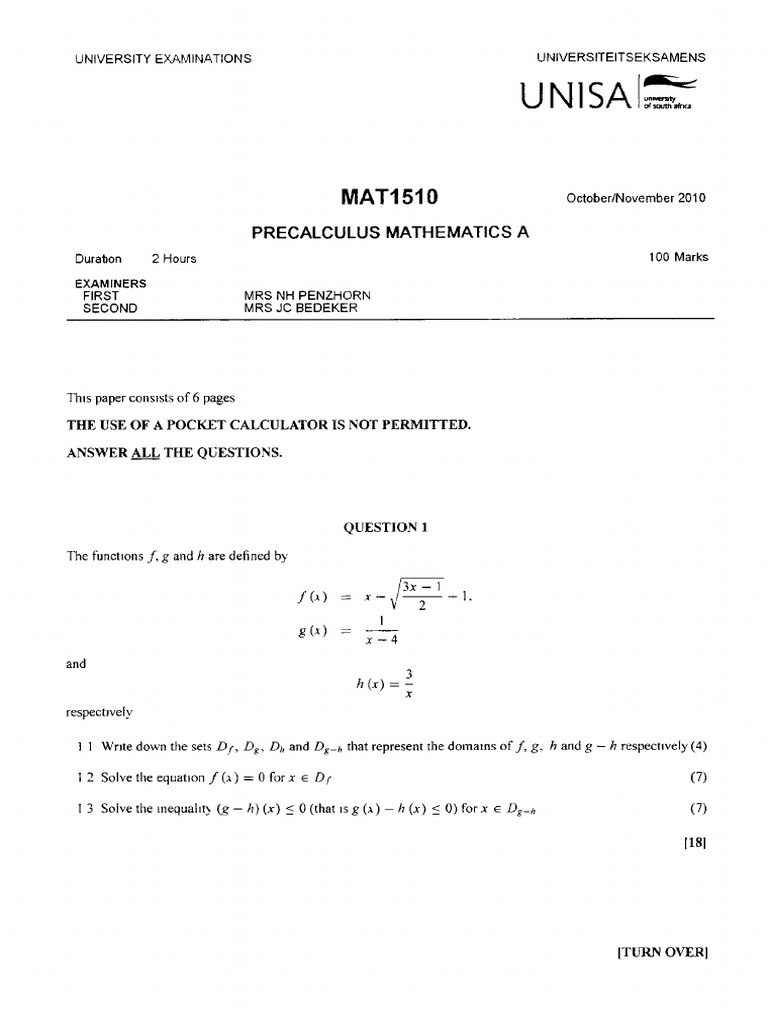 Mat1510 Nov 2010 | PDF