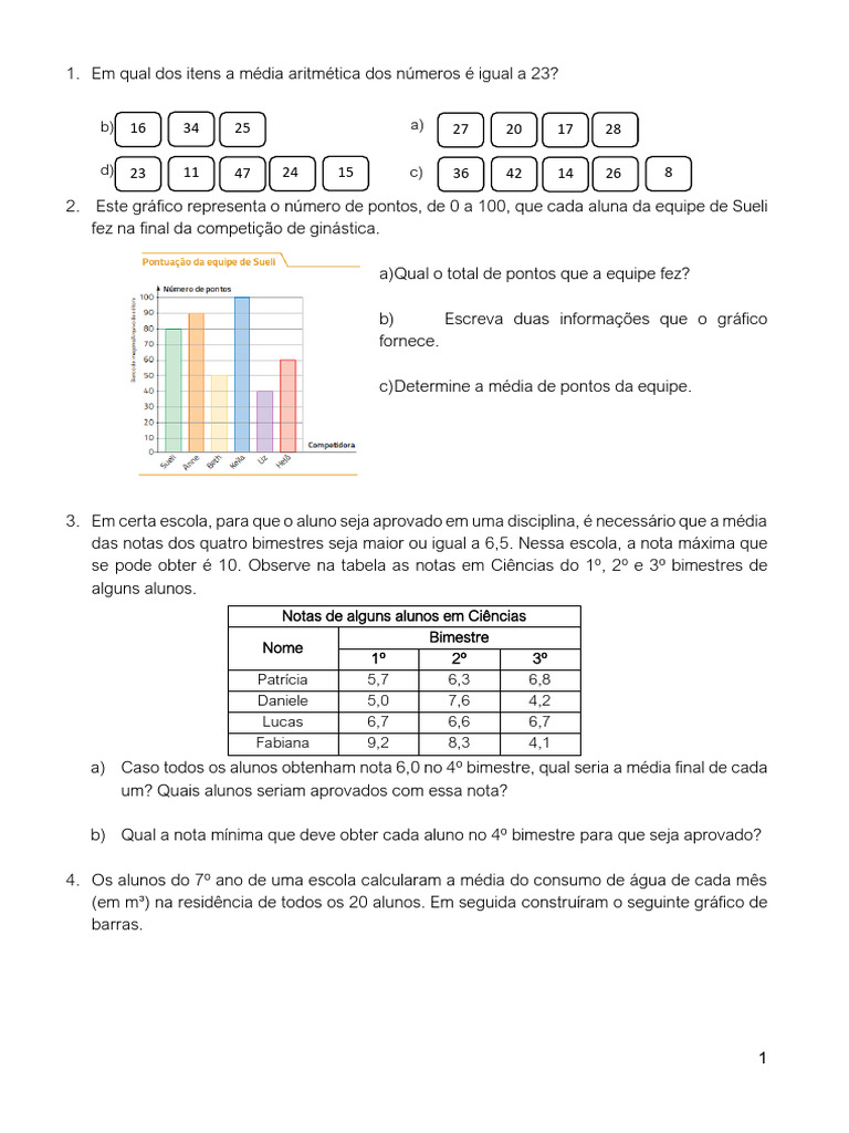 Lista de Exercícios - Médias | PDF | Média | Média aritmética ponderada