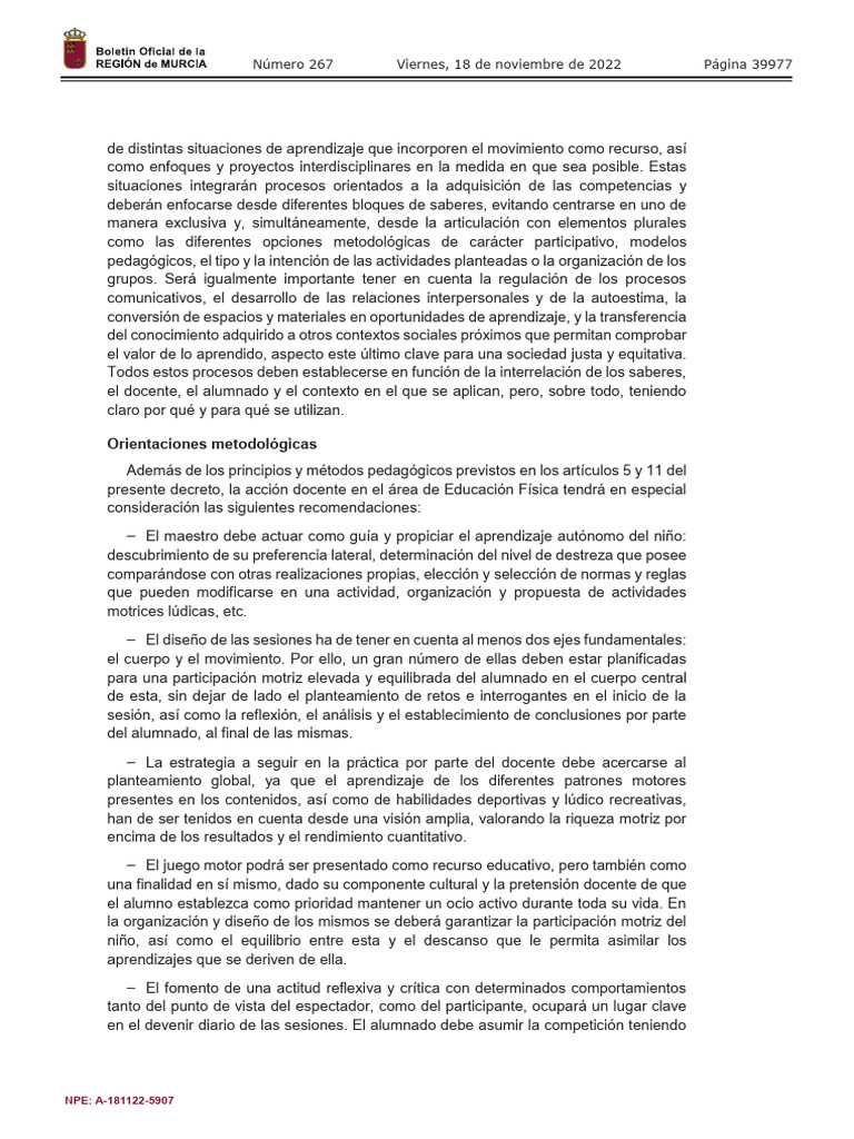 Orientaciones Metodológicas Murcia | PDF | Aprendizaje | Maestros