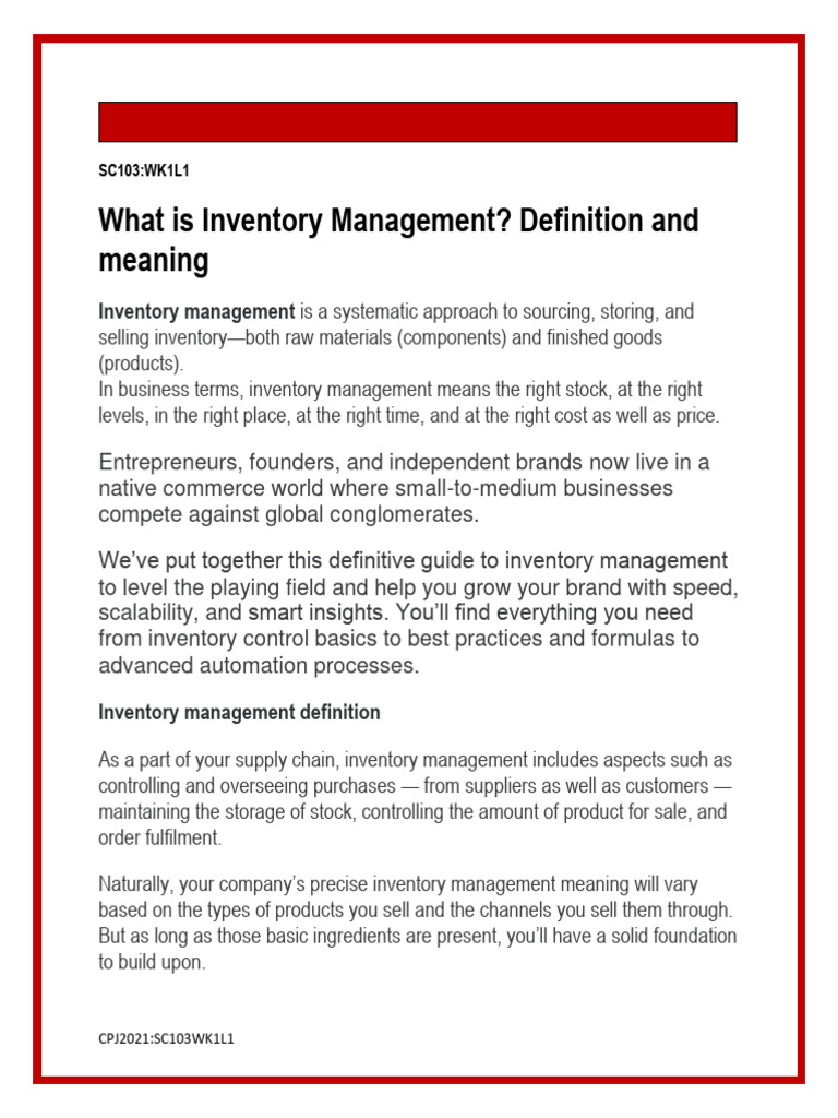 A. WK1L1SC3 What Is Inventory Mangement | PDF | Inventory | Retail