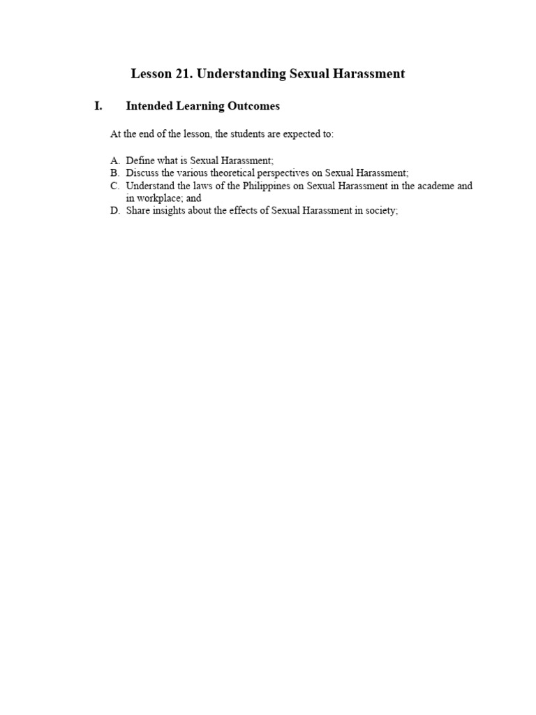 Lesson Plan (Lesson 21) | PDF | Sexual Harassment | Theory