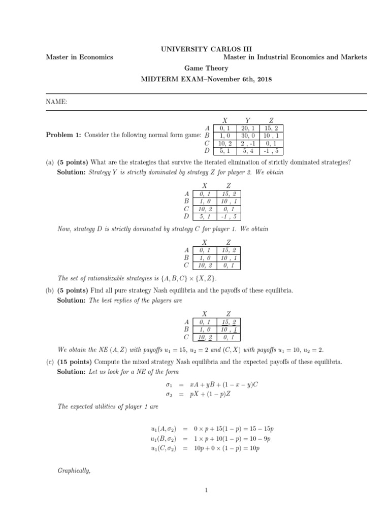 Midterm-Exam-November 2018-Sol | PDF | Gaming | Mathematical And Quantitative Methods (Economics)