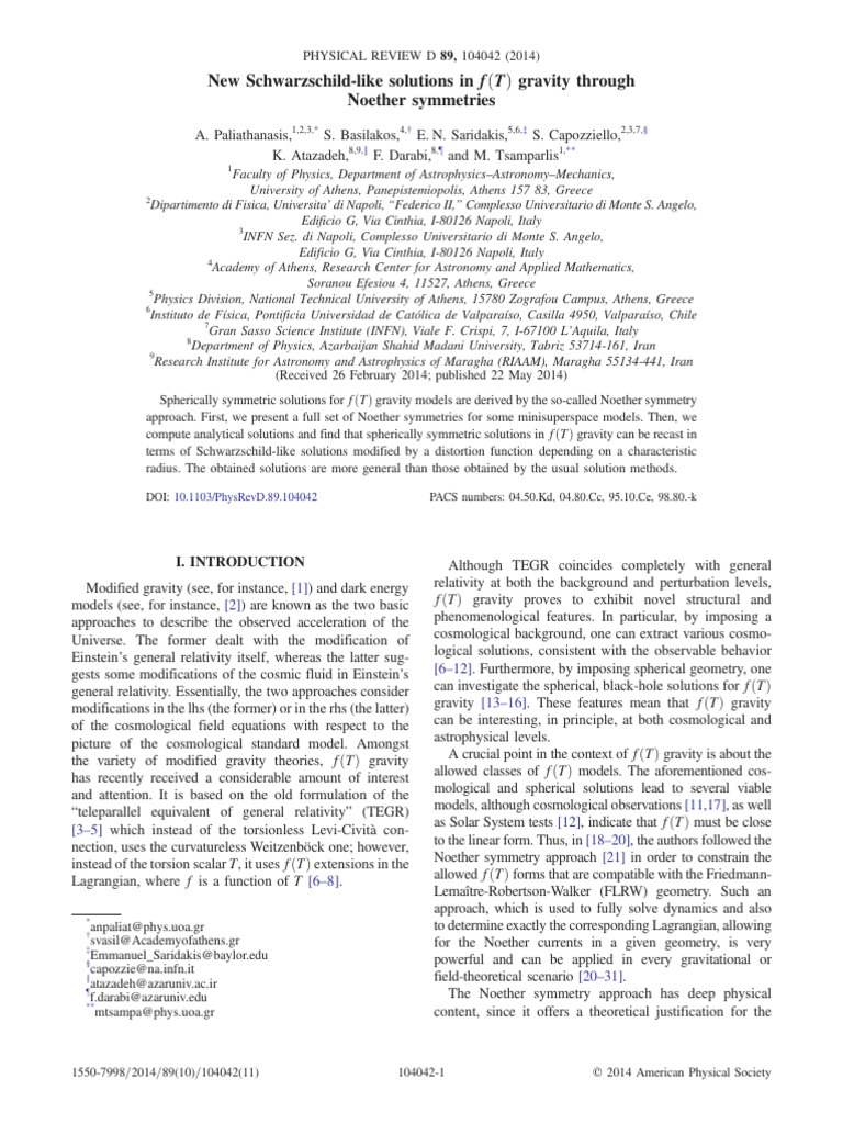 Applications of Noether Symmetry | PDF | General Relativity | Physical ...