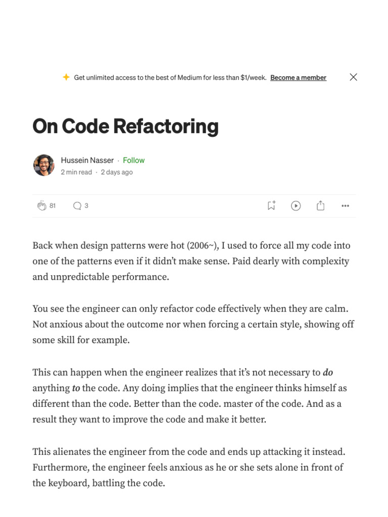 On Code Refactoring. The Engineer and The Code Are One - by Hussein Nasser - Feb, 2024 - Medium ...