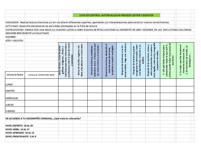 Autoevaluación de Lectura y Escritura | PDF | Comunicación escrita ...