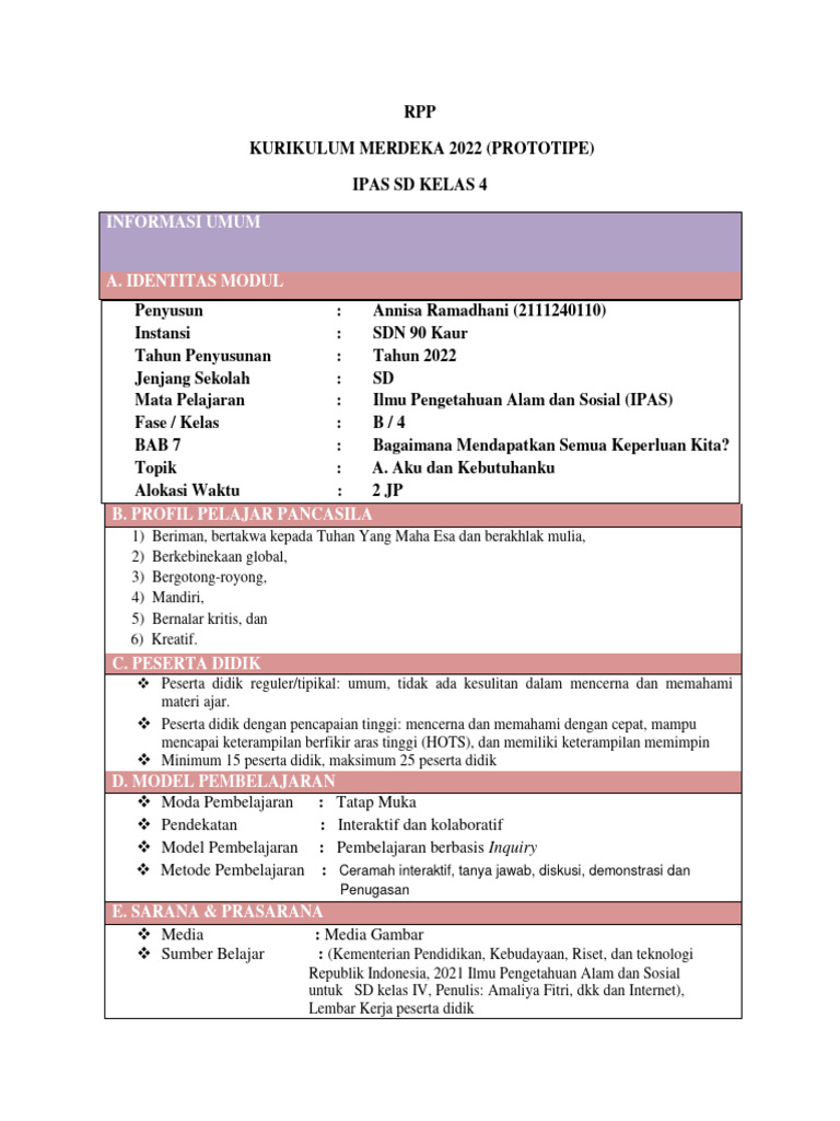 RPP - Merdeka Dan k13 - Annisa Ramadhani | PDF