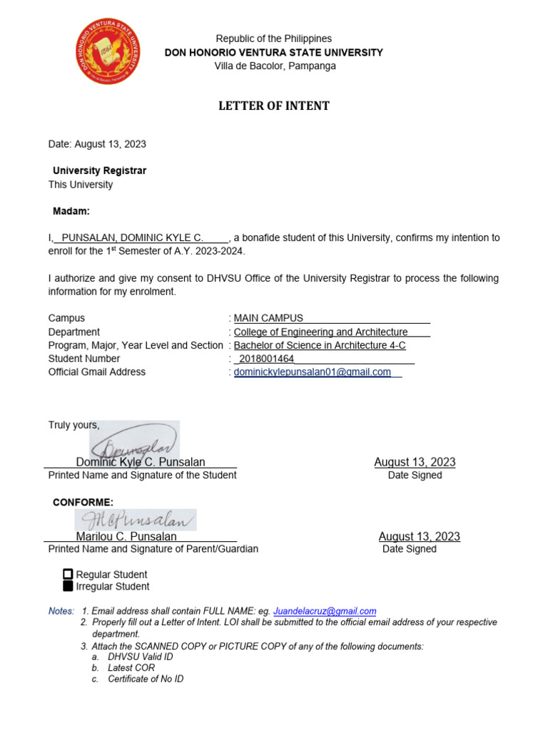 Letter of Intent To Enroll Revised 1 1 | PDF