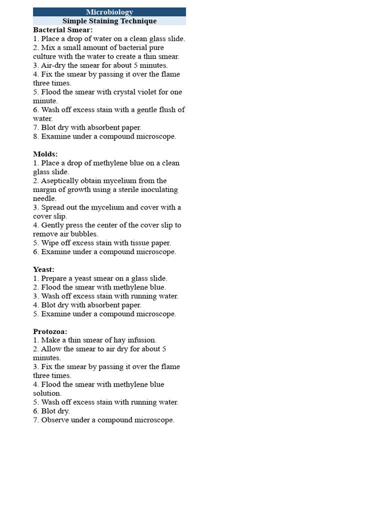 Microbiology LAB 5 Simple Staining Technique | PDF