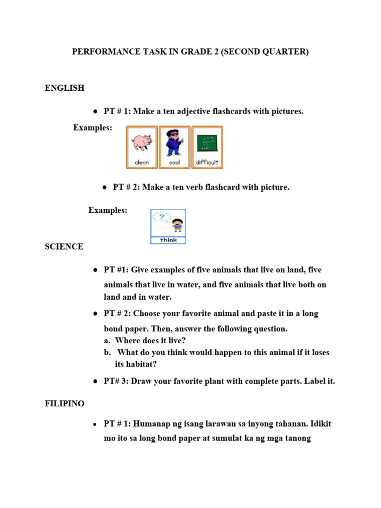 Performance Task in Grade 2 (Second Quarter) | PDF