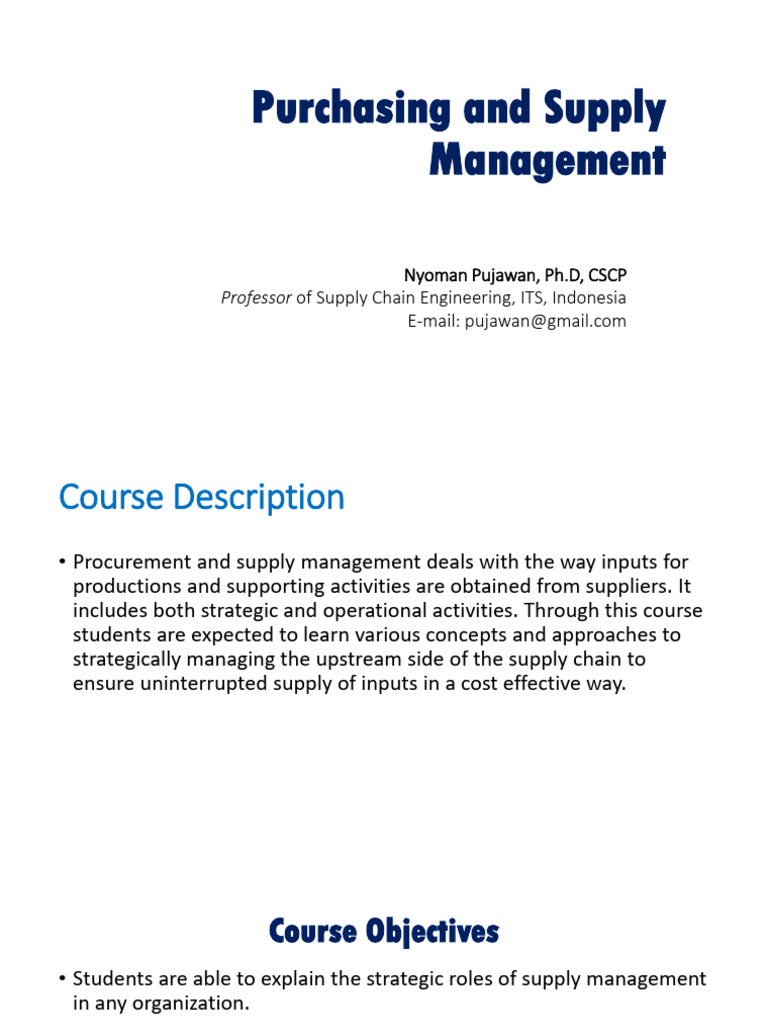 Wk. 1 - Procurement and Supply Management MMT 2023 | PDF | Procurement | Supply Chain