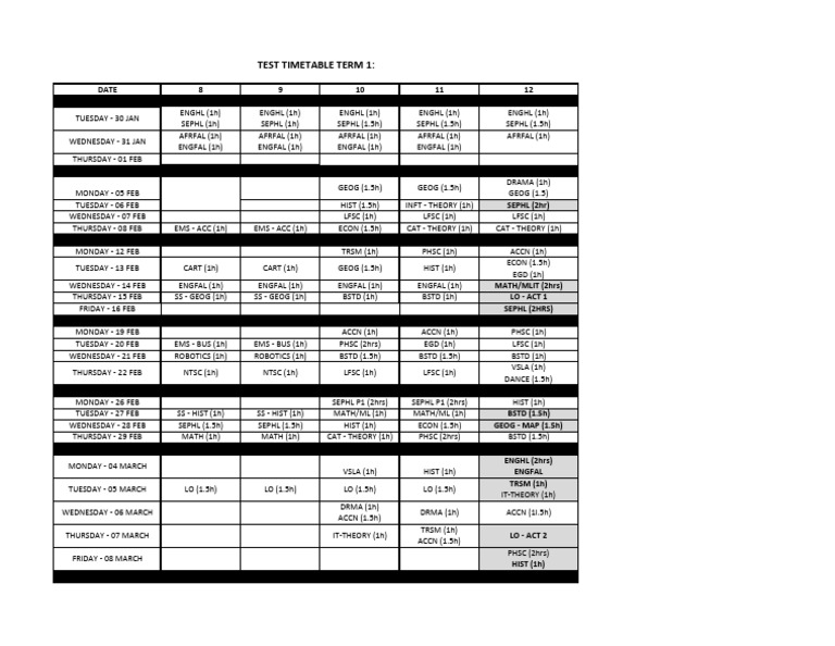 2024 Matric Exam Timetable | PDF