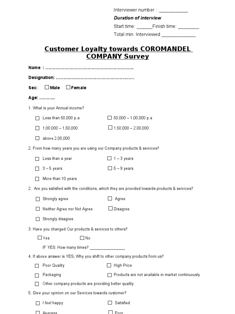 Customer Loyalty Questionnaire | PDF | Prices | Insurance