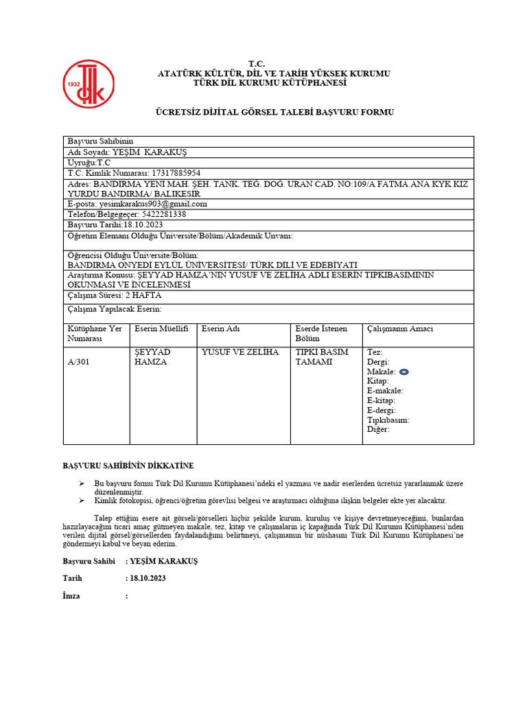 Ucretsiz-Dijital-Gorsel-Talebi-Basvuru-Formu YEŞİM KARAKUŞ | PDF