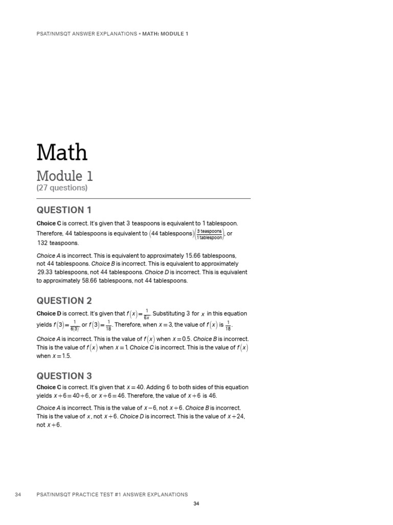 PSAT Answers Math | PDF