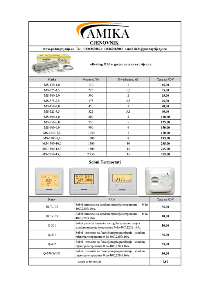 Podno Grejanje Cenovnik New 10,2022 | PDF