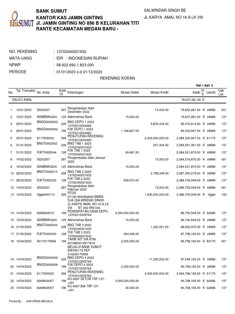 Rek Koran Tabungan 21632 | PDF | Indonesian Rupiah