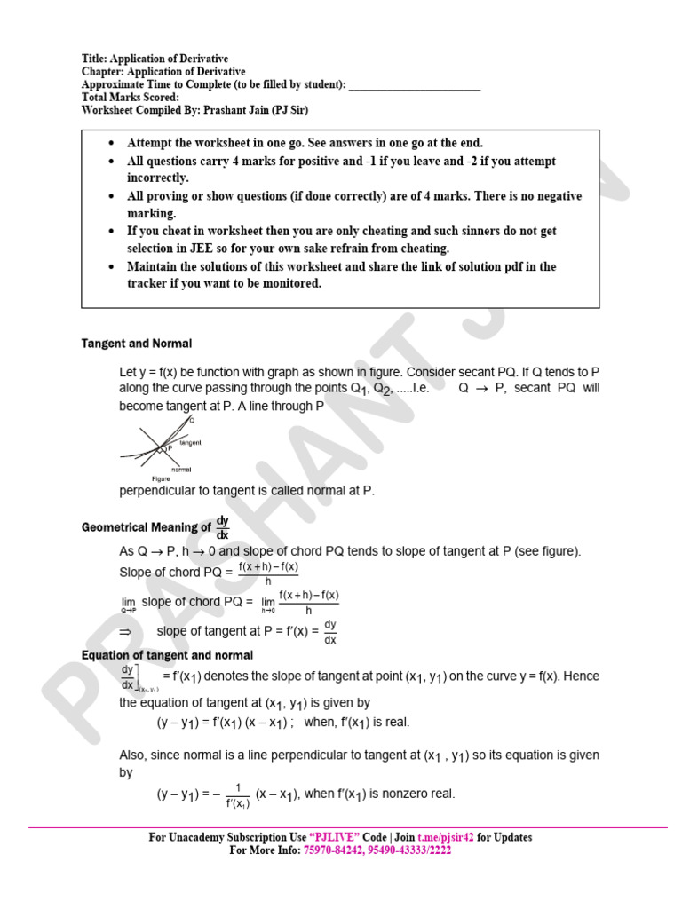 Worksheet 1 Tangent Normal Pdf Tangent Slope