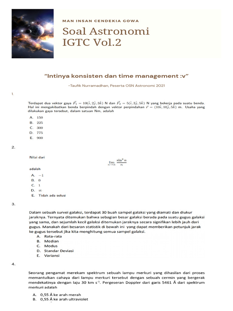Soal Astronomi IGTC 2 | PDF