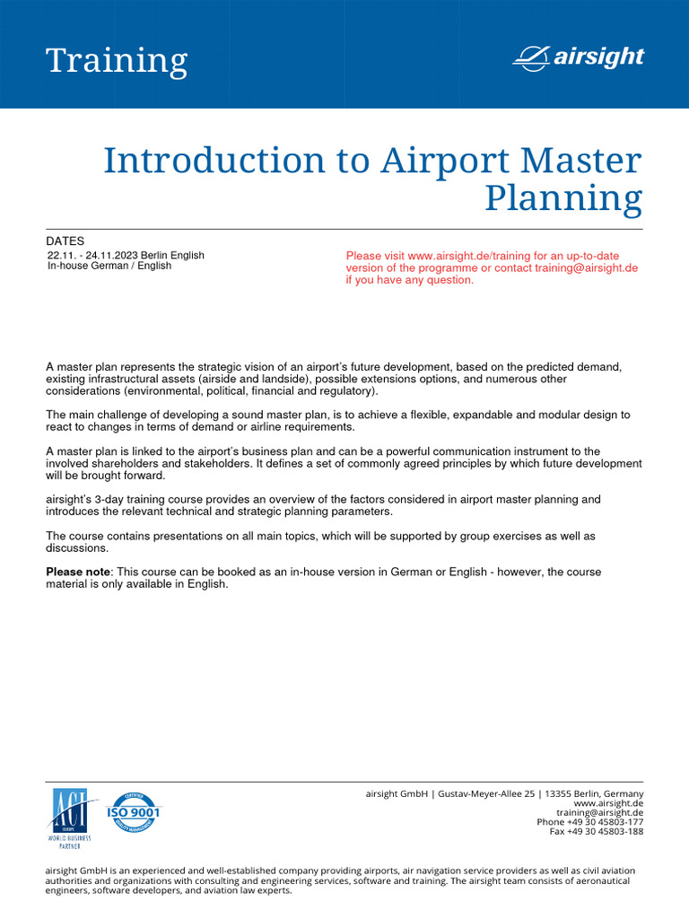 Airport Master Planning Training Course | PDF | Airport | Strategic ...