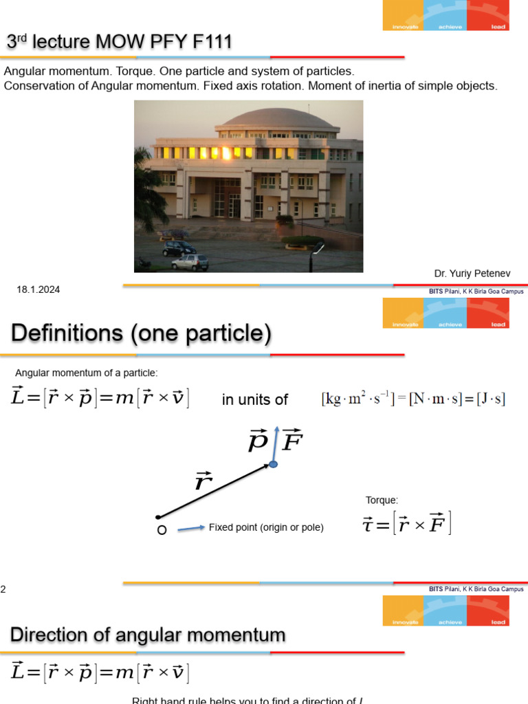 3rd Lecture Pdf Rotation Around A Fixed Axis Angular Momentum