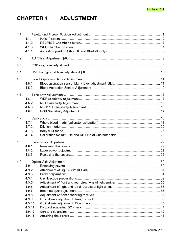 XN-L E Chap04 Adjustment | PDF | Laser | Mean