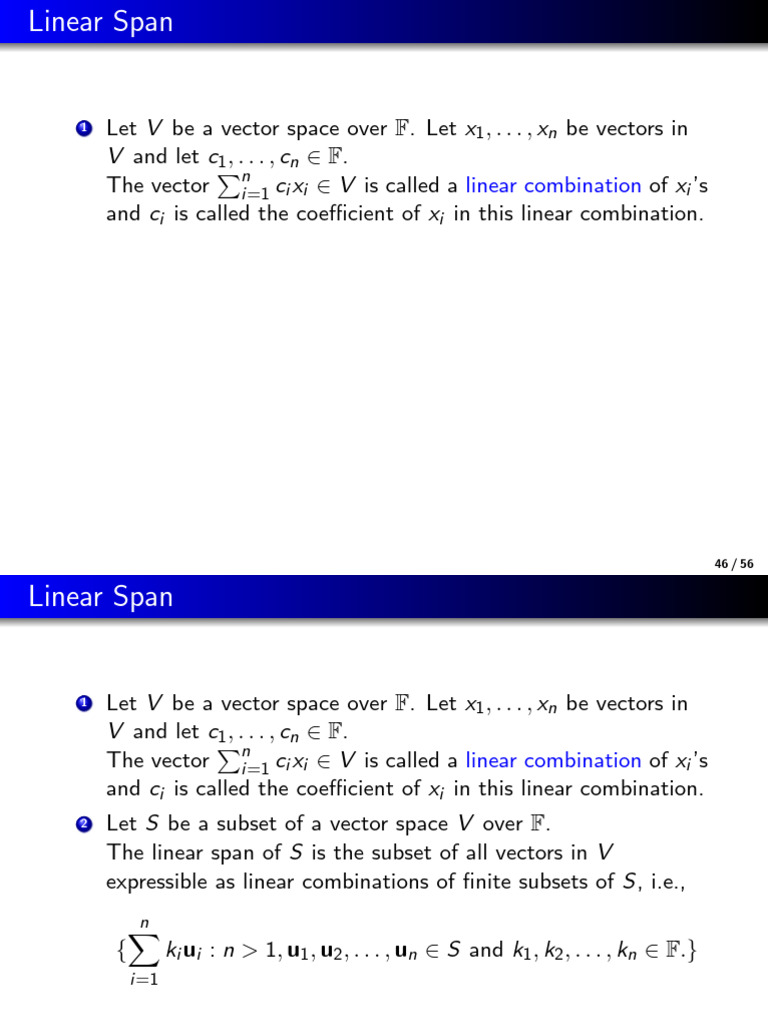 Linear Span, Independence and Dependence | PDF | Linear Subspace | Vector Space