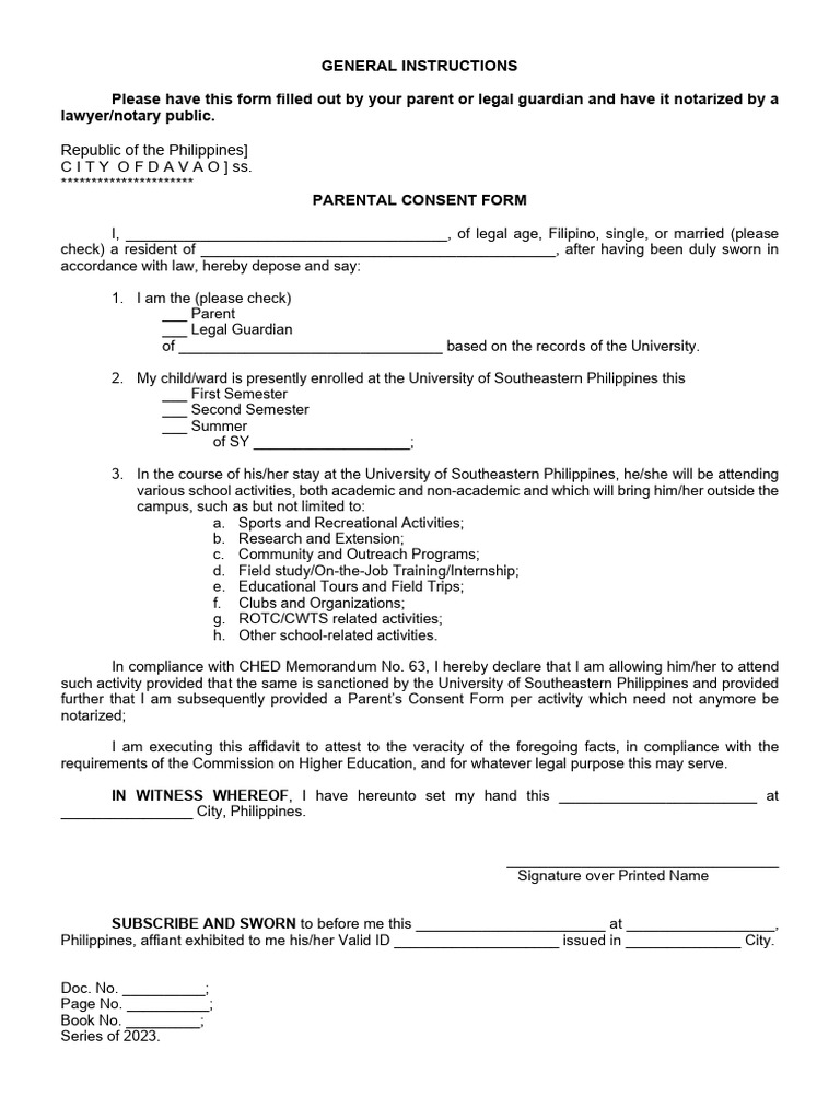 Parental Consent 1 | Download Free PDF | Notary Public | Government